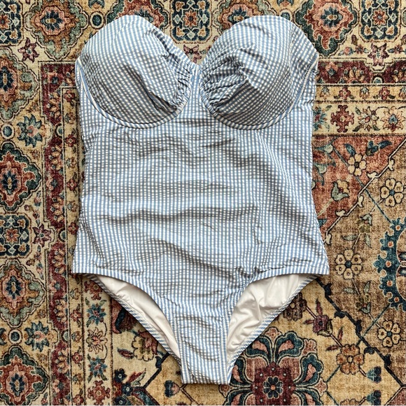 J. Crew | Swim | J Crew Blue And White Striped Onepiece Swimsuit | Poshmark